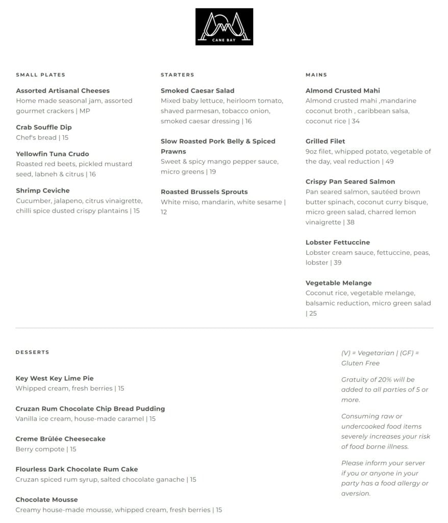 AMA at Cane Bay menu St Croix - 2025 Reviews, Photos, Prices